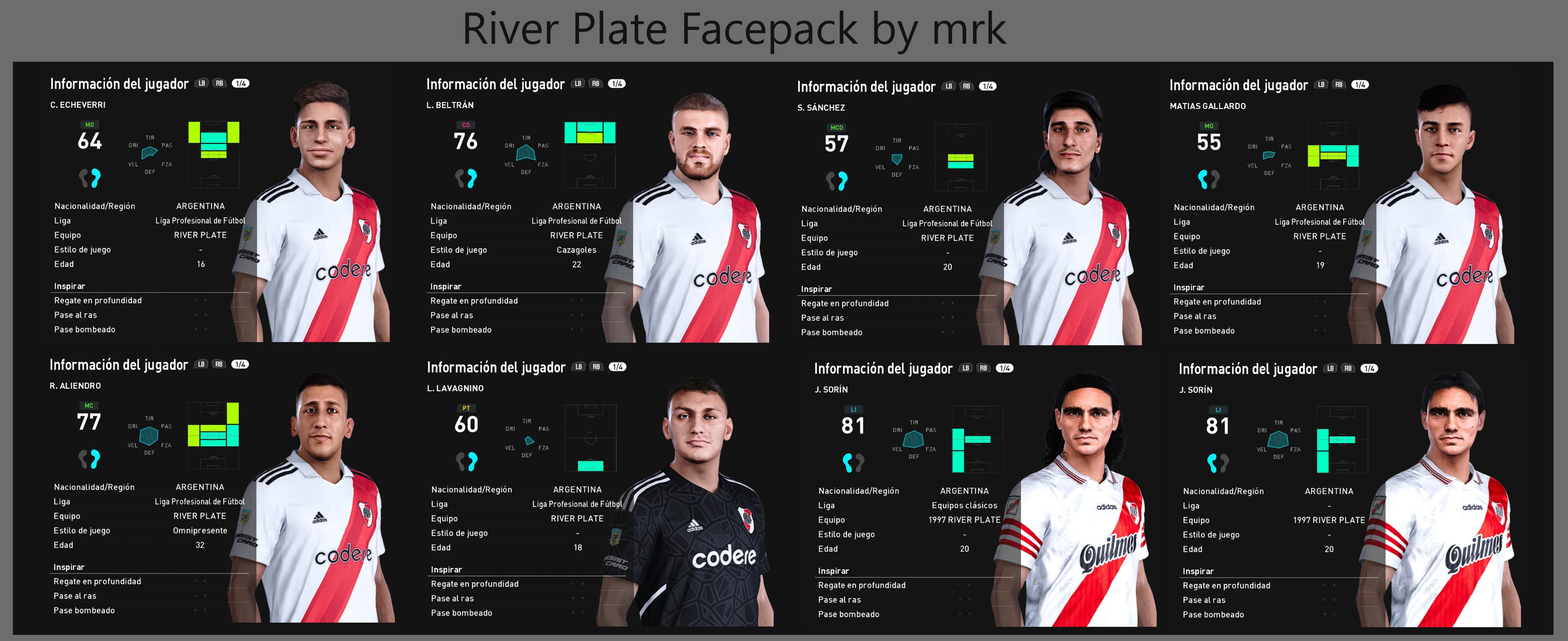 Marianomrk on Twitter: "Facepack!!- Algunos jugadores de River Plate-. faces para pes 2021 PC ...