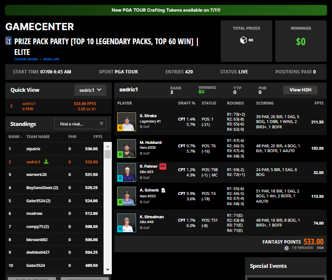 DFSed on Twitter: "Good enough to win another legendary card, with last week's legendary ...