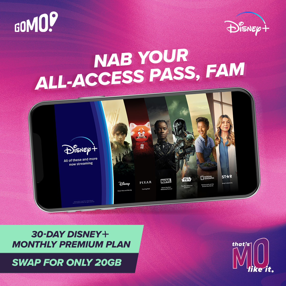 GOMO PH on Twitter: "Flex those GBs with another BIG offer on ‘Mo Creds! Swap 20GB for a Disney+ ...
