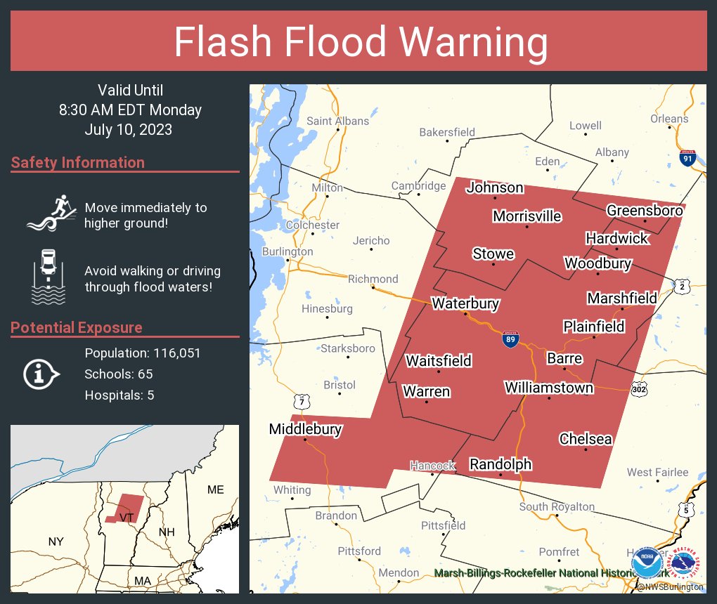 Nws Burlington On Twitter Flash Flood Warning Continues For Barre Vt