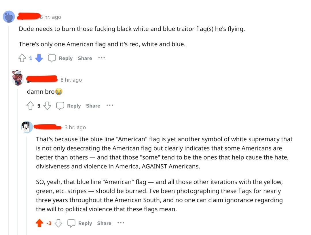 RedditMoments on Twitter: "Redditor is majorly triggered by thin blue line flags lol https://t ...