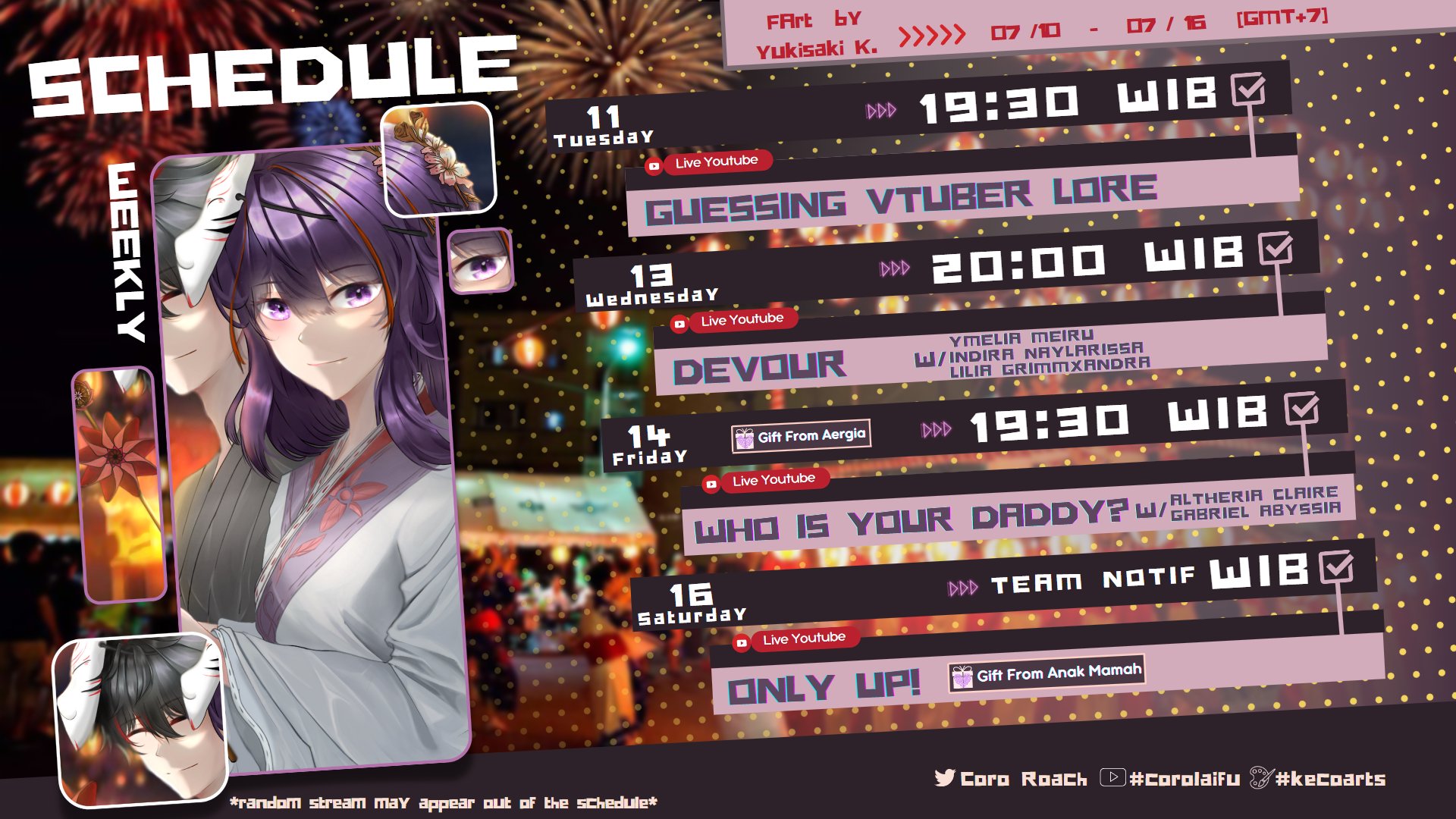 Coro Roach on Twitter: "「Weekly Schedule 07.10-07.16 2023」 Minggu ini ada mabar Devour sama ...