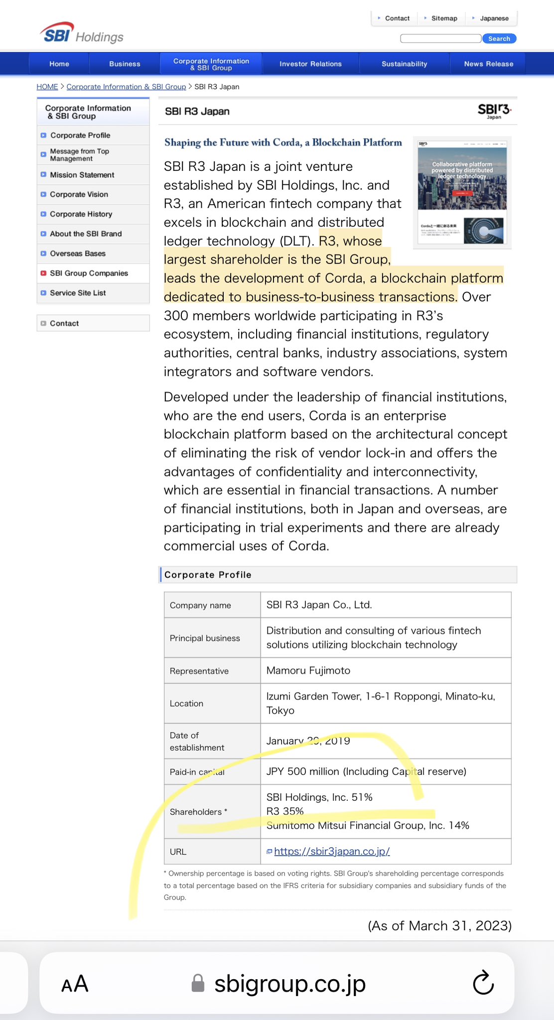 MetaMan X ™️ on Twitter: "SBI Holdings Japan is 51 percent shareholder of R3 .. they own 10.5 ...