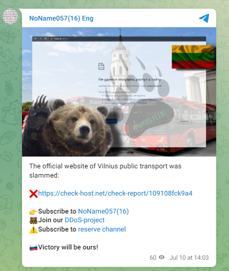 FalconFeedsio on Twitter: "NoName hackers group claims to have targeted the website of Vilnius ...