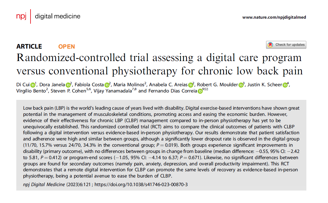 npj Digital Medicine on Twitter: "A new RCT from @swordhealth offers evidence that fully-remote ...