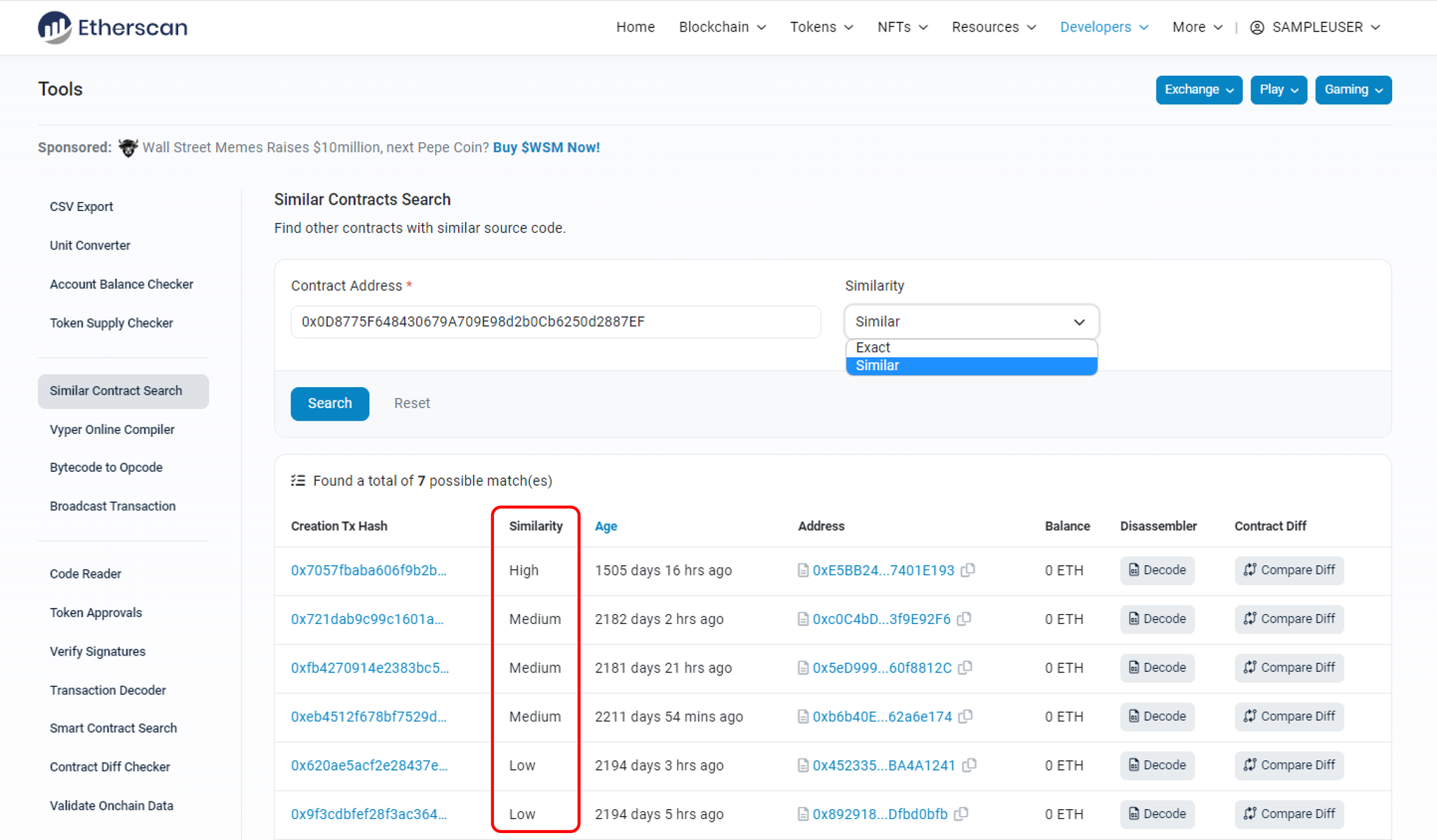 Etherscan On Twitter 🆕 Update To Similar Contract Search Now With Similar Match On Top Of