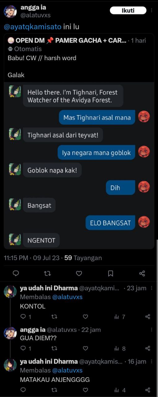 OPEN DM 📌 PAMER GACHA + CARA KIRIM MF on Twitter: "babu! cw // harshwords, sender iseng scroll ...