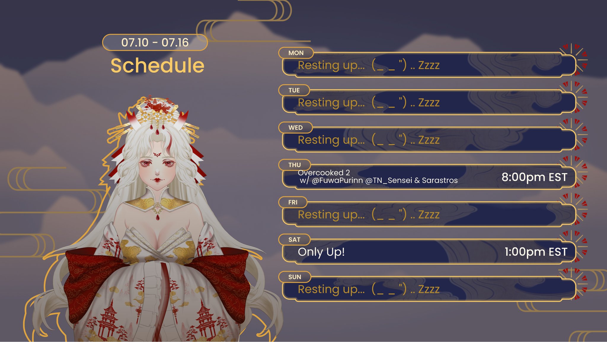 Ro Bao 肉包 VTuber EN on Twitter: "*･༓☾ Schedule for Jul 10- Jul 016☽༓･* Taking a lighter week to ...