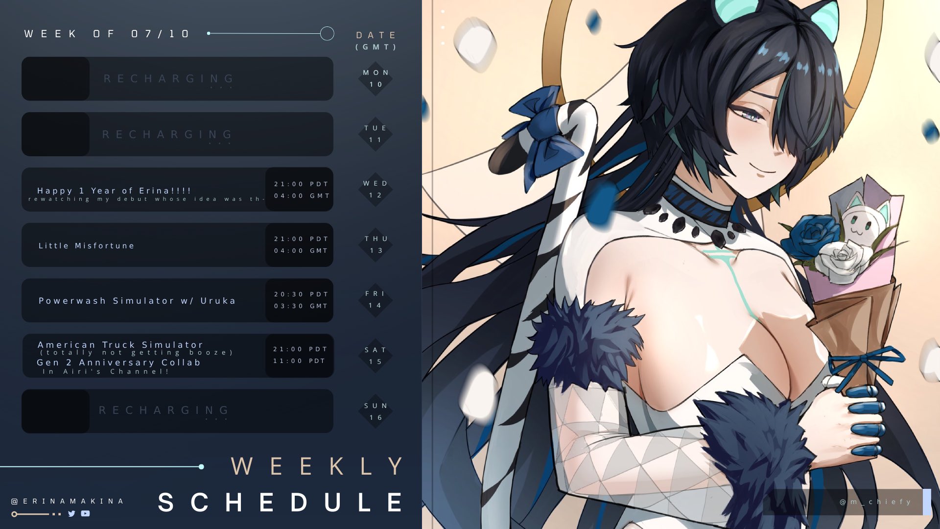 Erina Makina 🐯⚙️ Phase-Connect on Twitter: "⚙️ Weekly Schedule ⚙️ July 10th - July 16th HAPPY ...