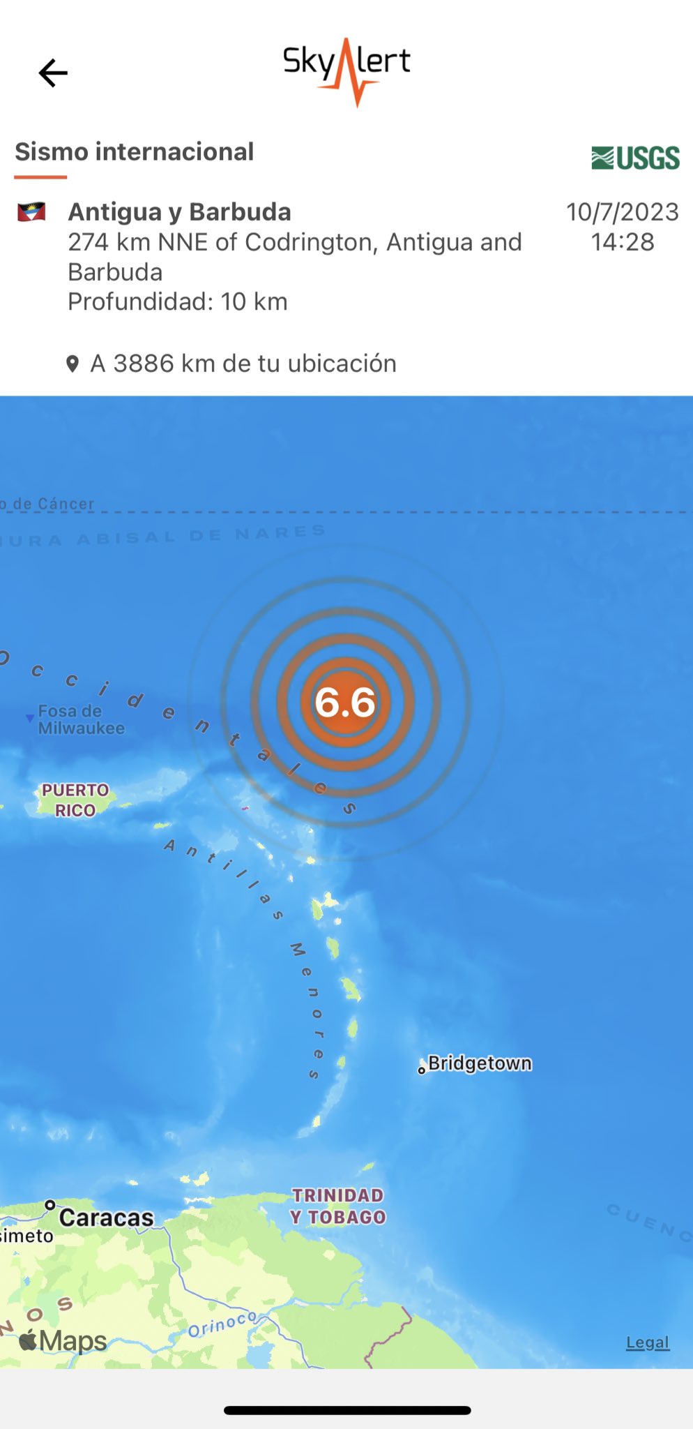 SkyAlert on Twitter: "Sismo en el Caribe, al norte de las Antillas Menores, magnitud 6.6 (USGS ...