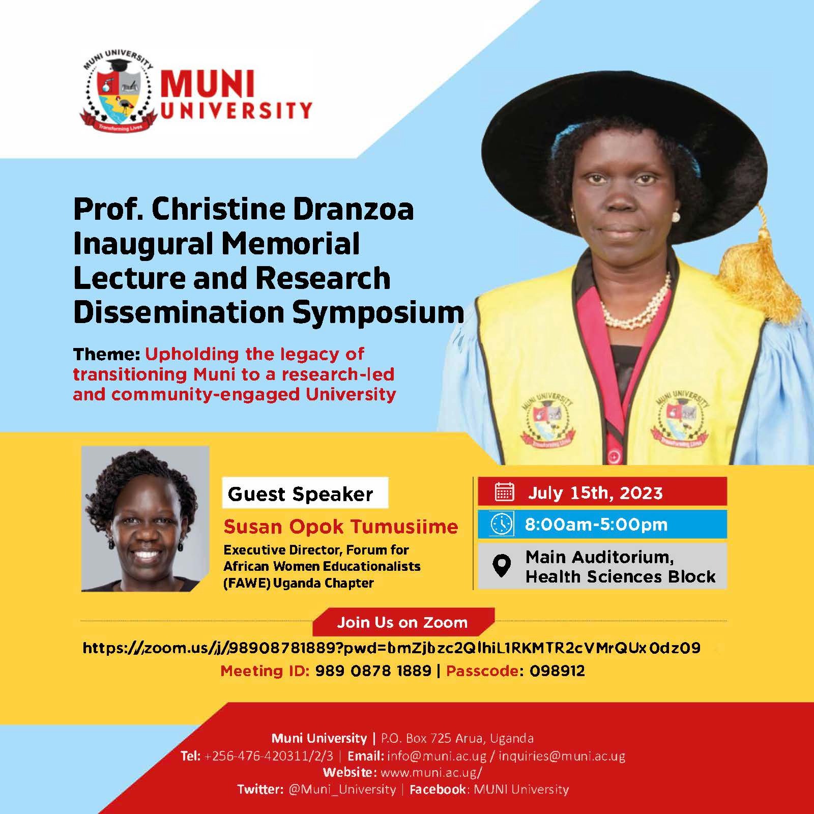 MUNI University on Twitter: "SAVE THE DATE The Prof. Christine Dranzoa memorial lecture ...