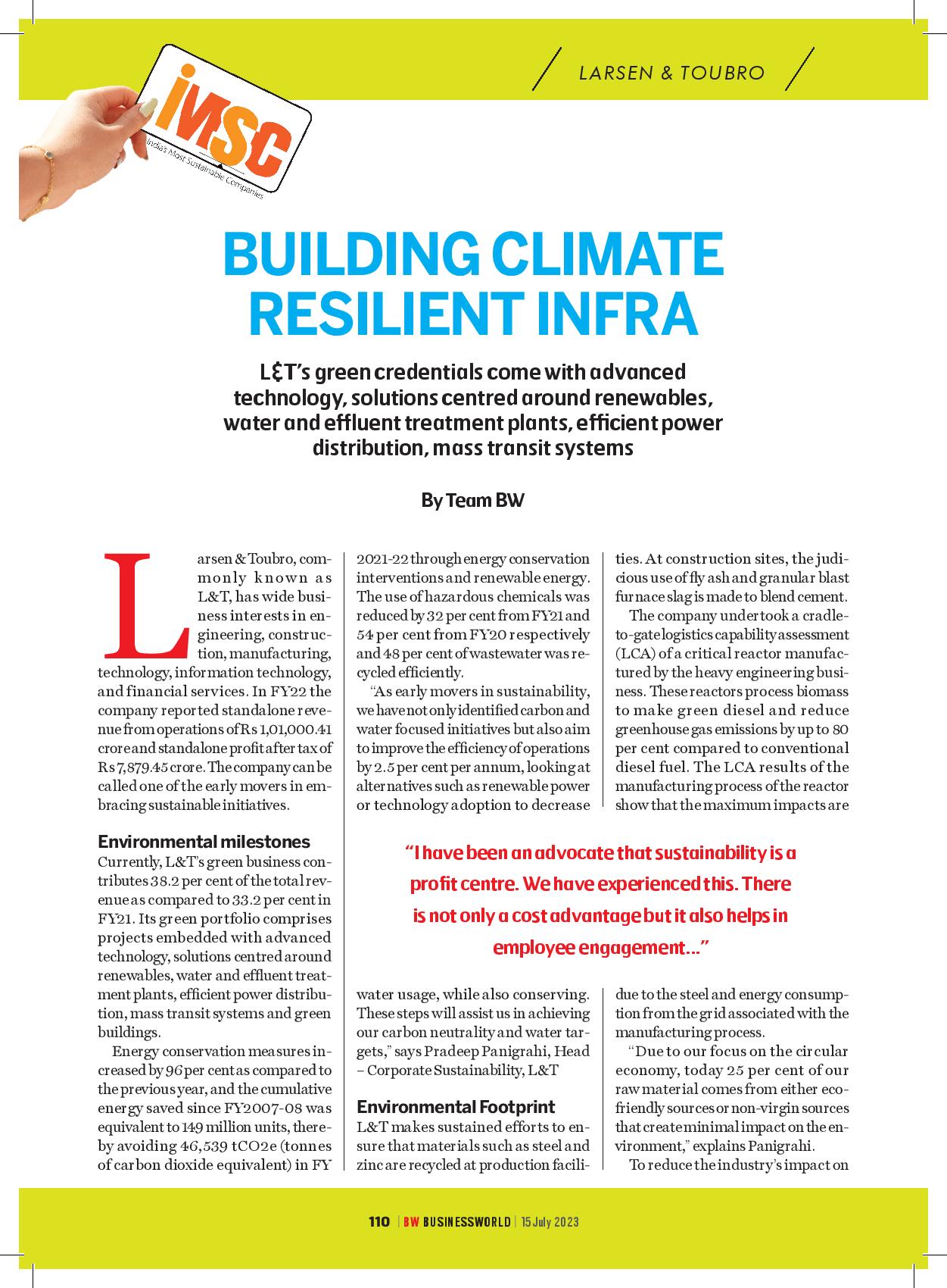 BW Businessworld on Twitter: "@larsentoubro’s green credentials come with advanced technology ...