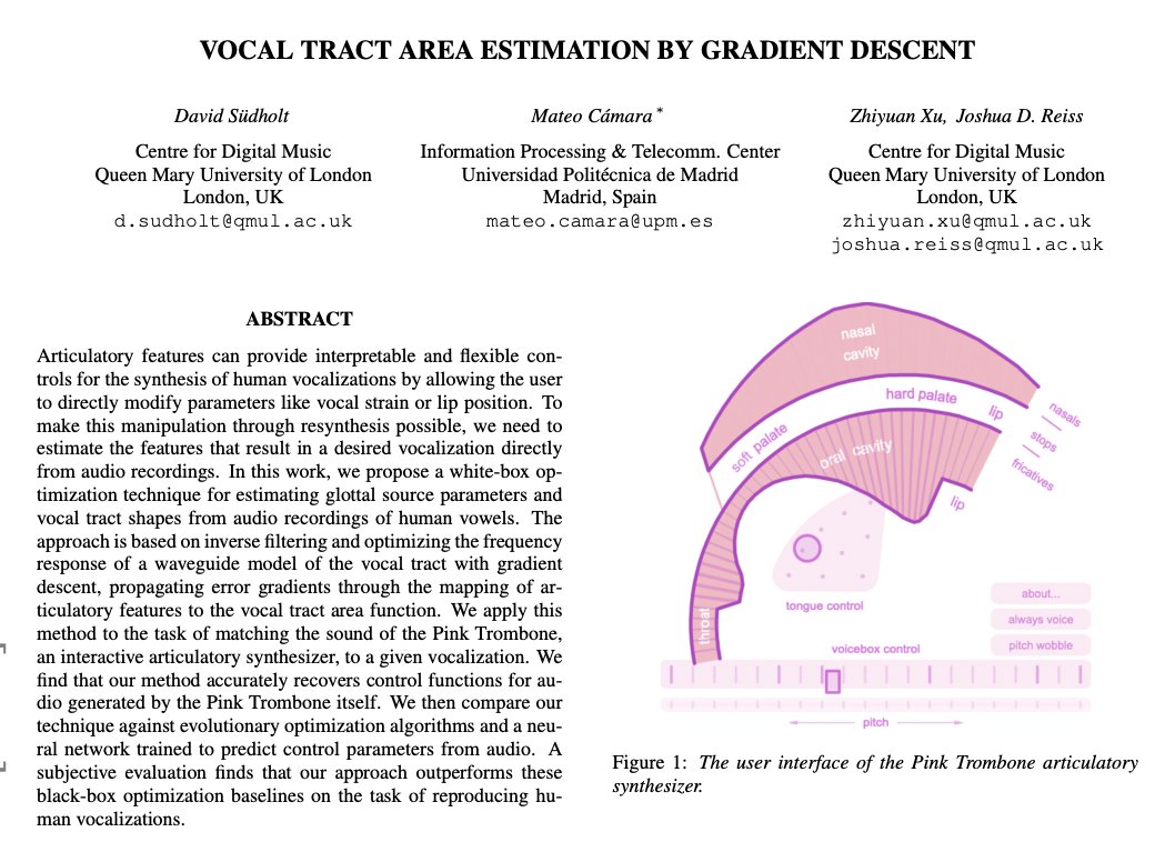 Christian Steinmetz on Twitter: "Vocal Tract Area Estimation by Gradient Descent Proposes a ...