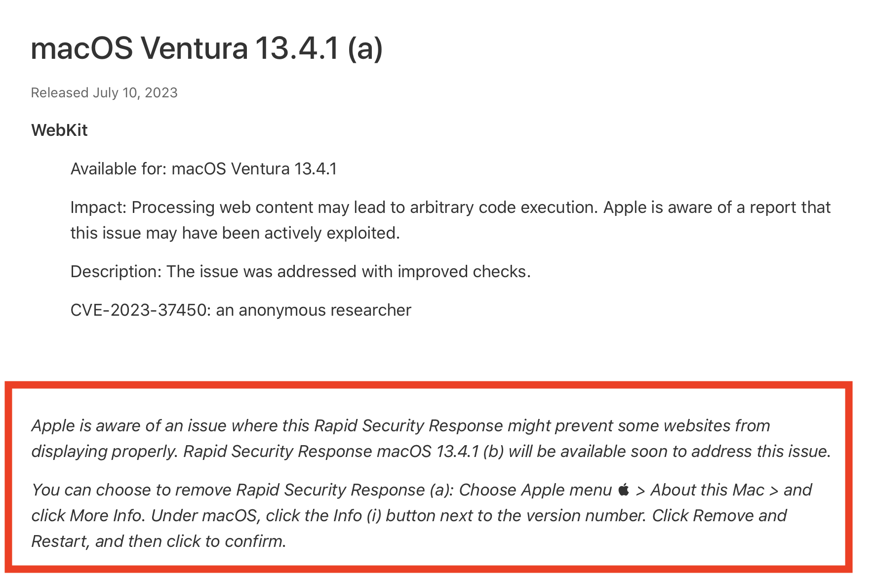 Mr. Macintosh on Twitter: "Apple updated the macOS Ventura 13.4.1 (a) & iOS 16.5.1 (a) security ...