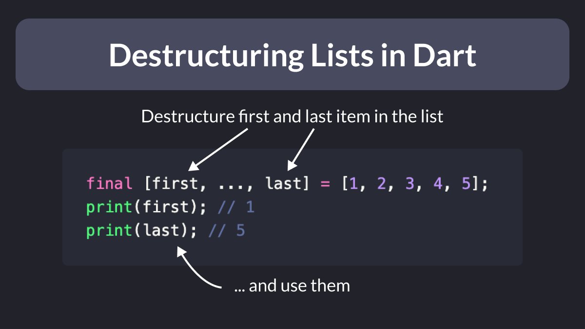 Andrea Bizzotto 💙 on Twitter: "Did you know? Since Dart 3, you can easily destructure lists ...