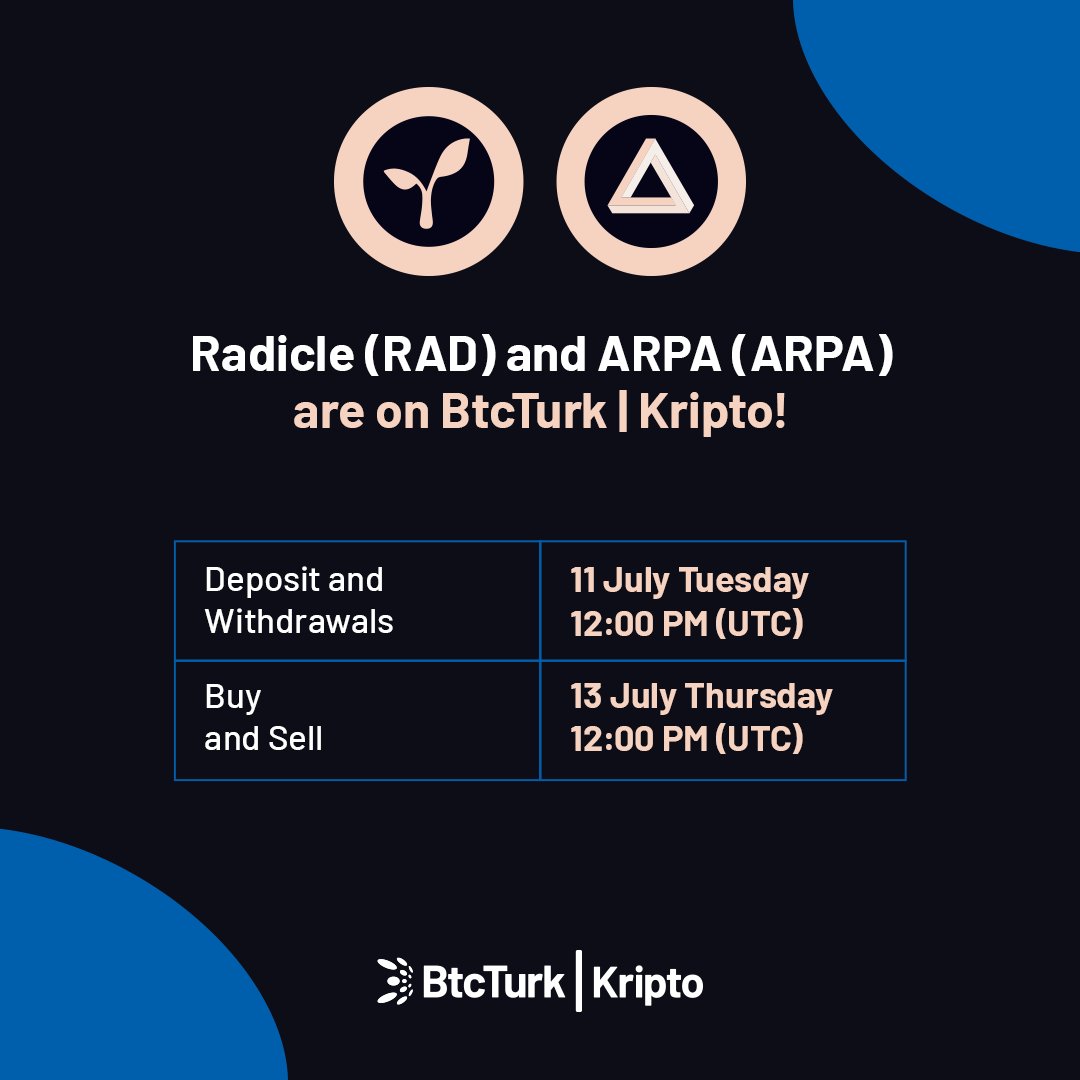 BtcTurk | Kripto ENG on Twitter: "Radicle (#RAD) and Arpa (#ARPA) are on BtcTurk | Kripto ...