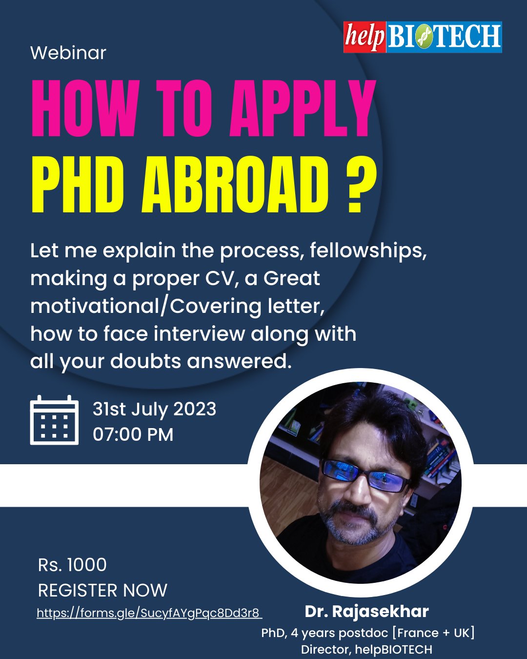 helpBIOTECH🧬🔬🦠🧫 on Twitter: "Webinar on How to Apply PhD Abroad | 31st July 23 https://t.co ...