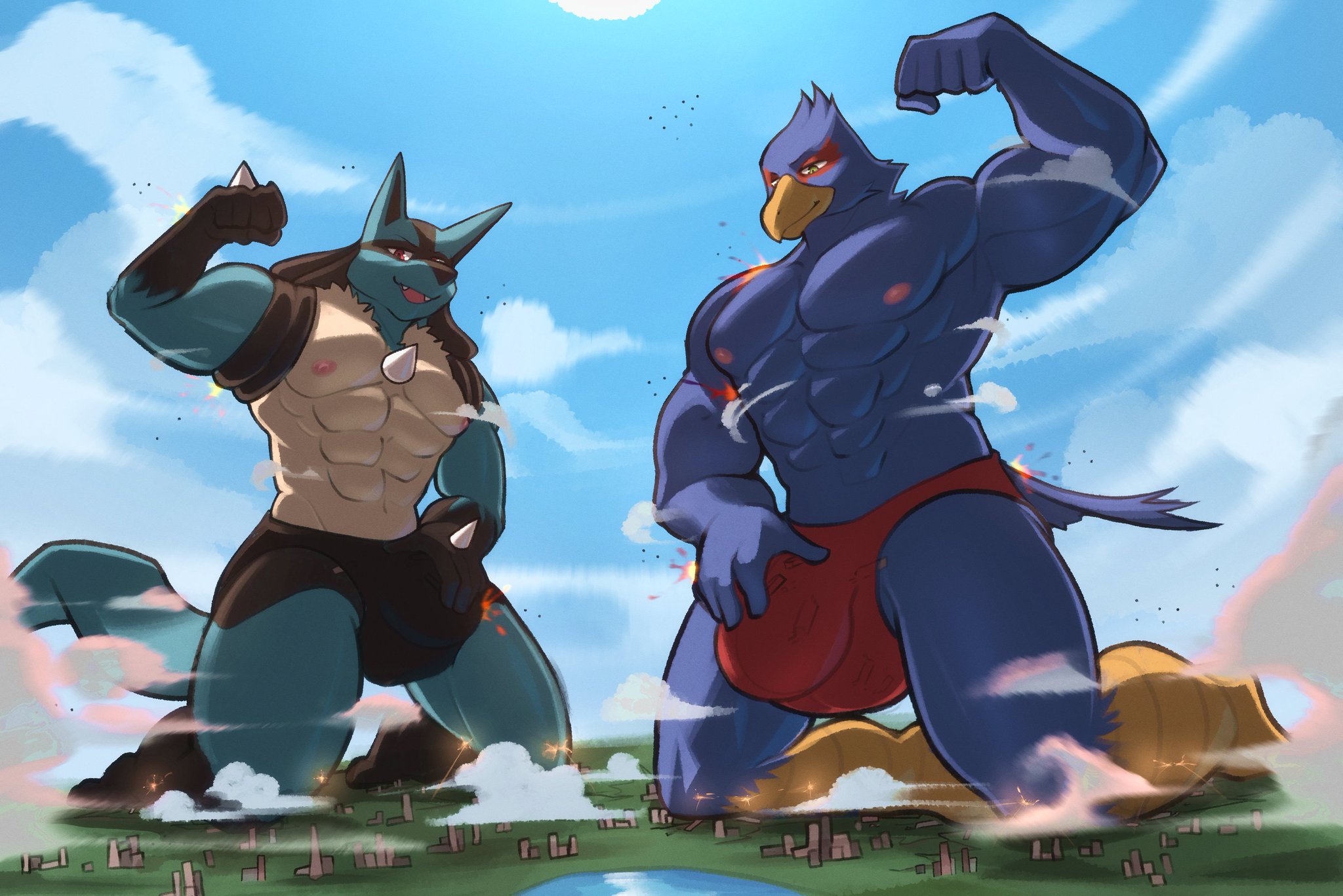 Togepi1125 on Twitter: "Macro Falco and macro Lucario kneeling on the city. (@Rygel_SPKB's ...
