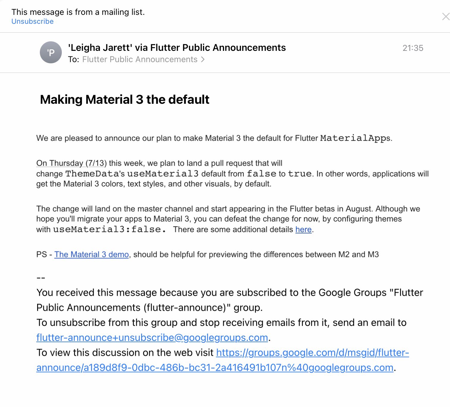Mike Rydstrom 💙 on Twitter: "Some #FlutterDev and #Material3 news, useMaterial3 is going default ...