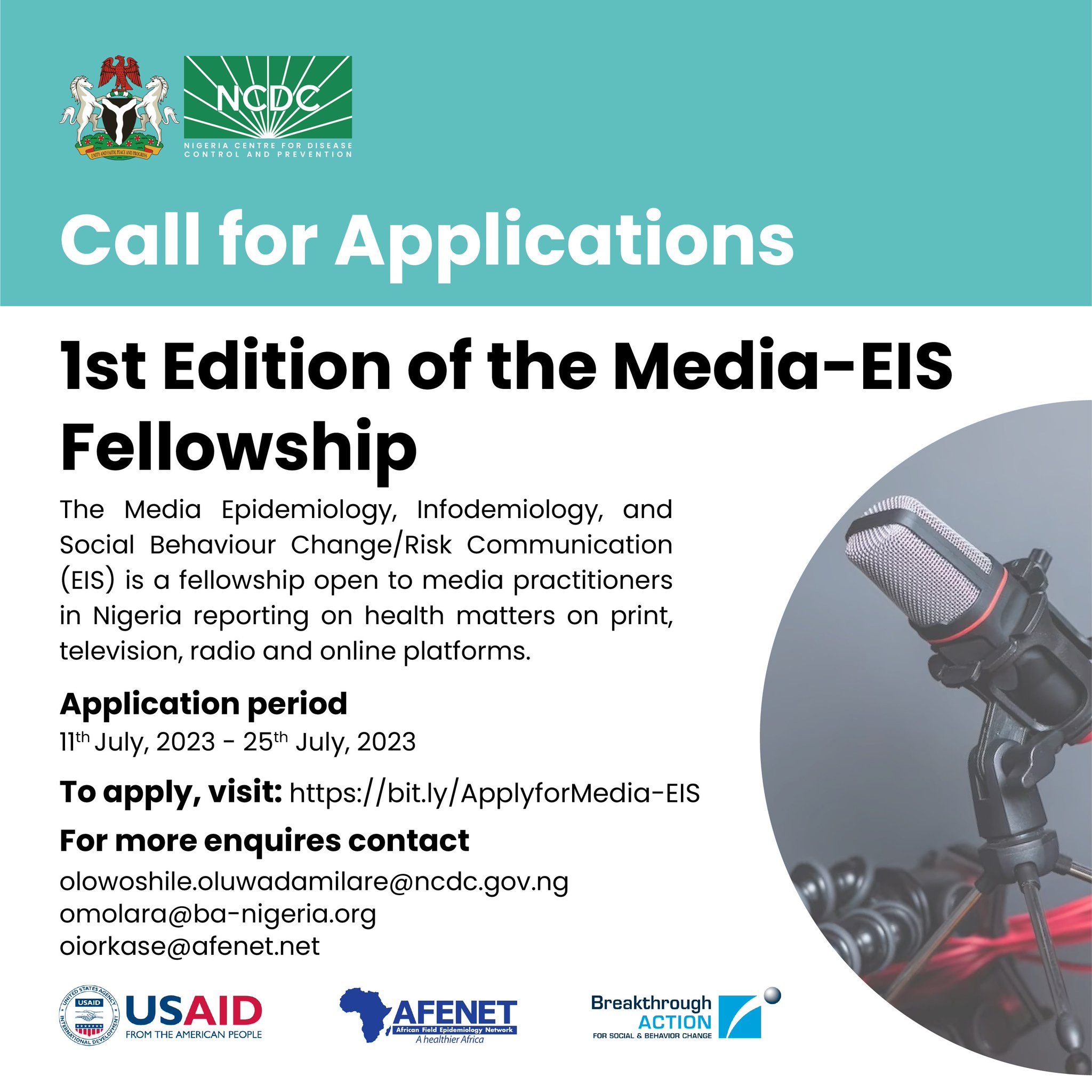 NCDC on Twitter: "📝Call For Application Yesterday, we launched the #Media_EIS fellowship ...