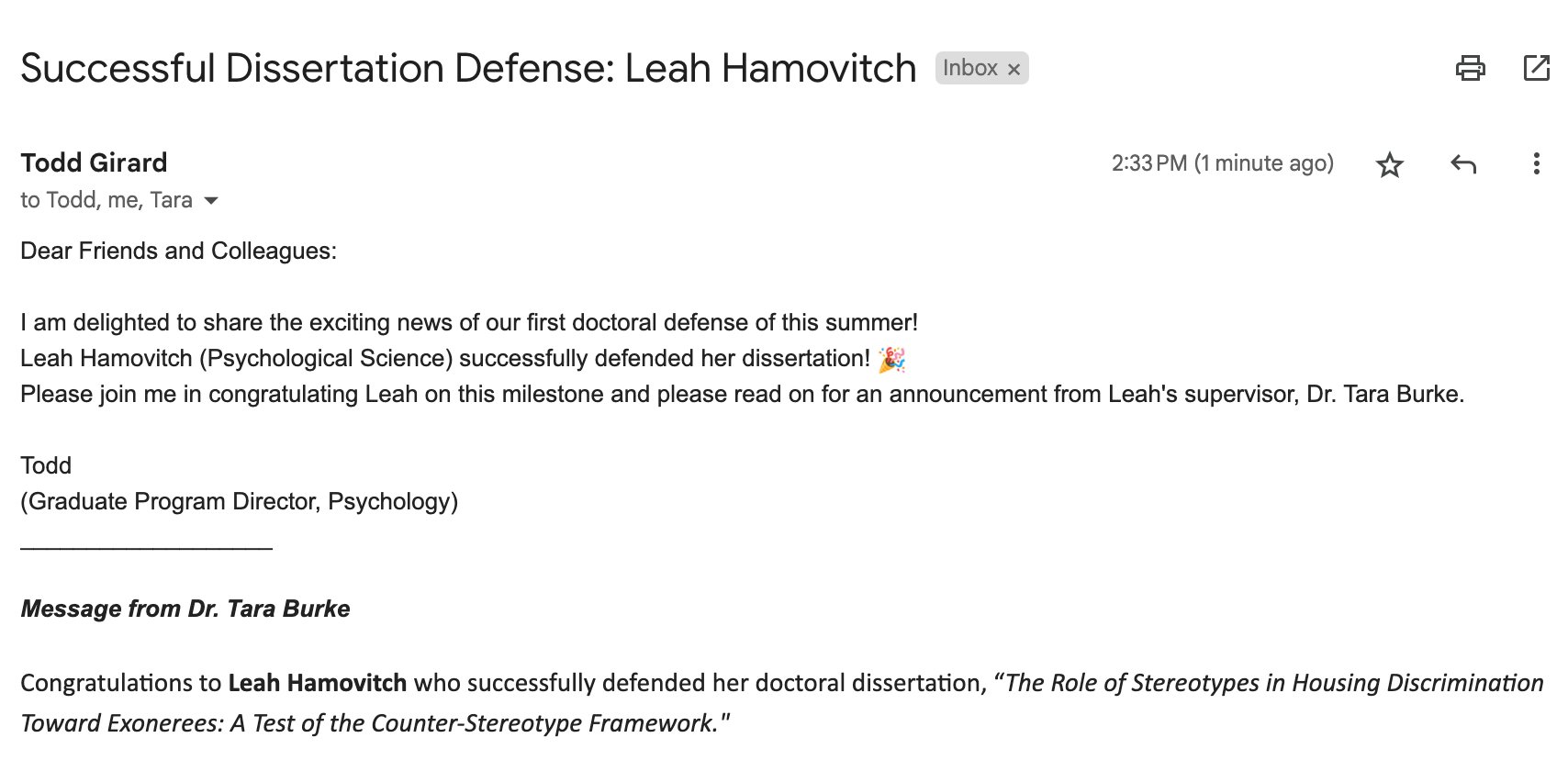 Leah Hamovitch on Twitter: "I am very pleased to announce that I successfully defended my PhD ...