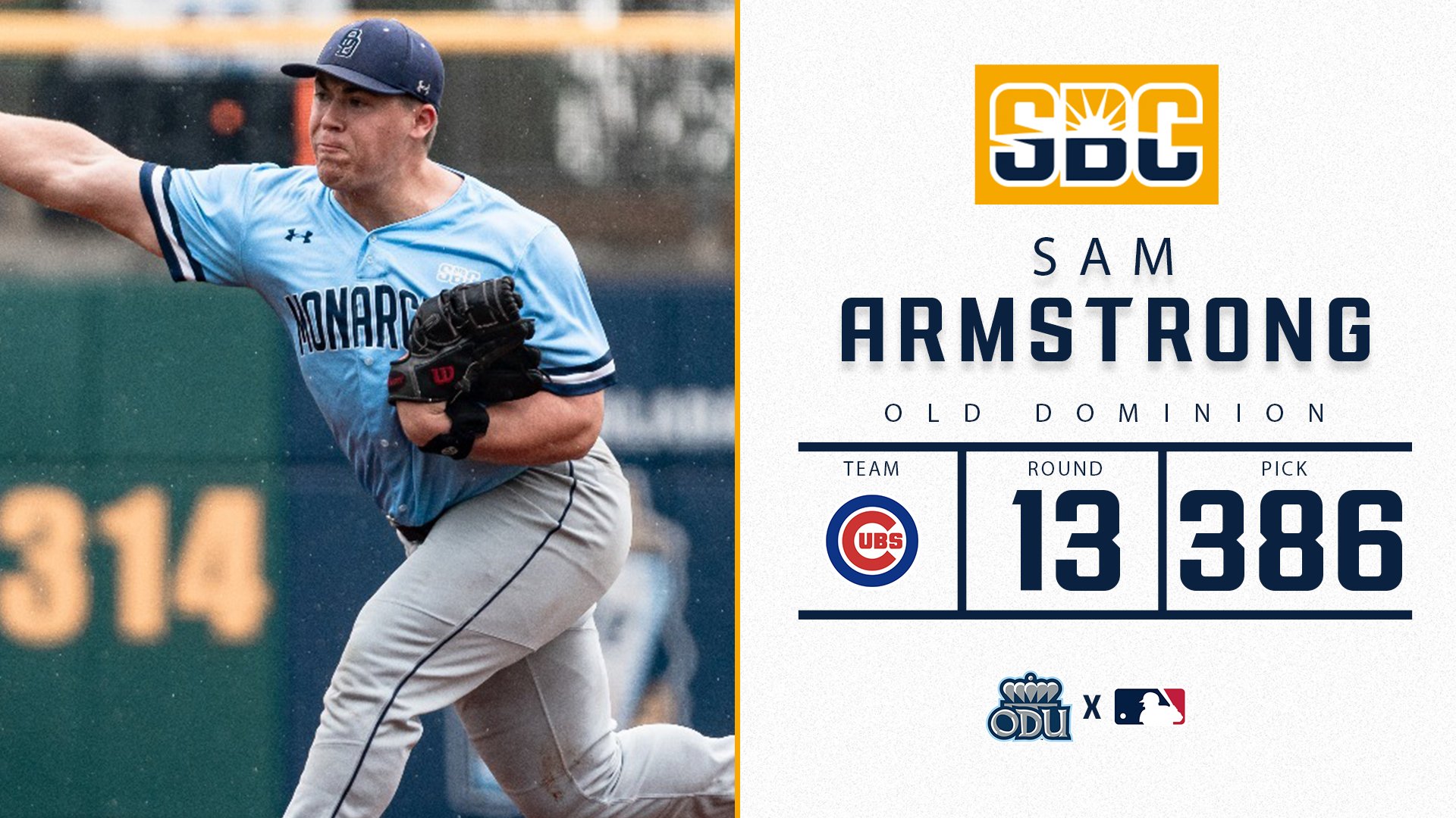Sun Belt on Twitter: "𝗦𝗔𝗠 𝗔𝗥𝗠𝗦𝗧𝗥𝗢𝗡𝗚. With the 386th pick in the 2023 @MLBDraft, the @Cubs select ...