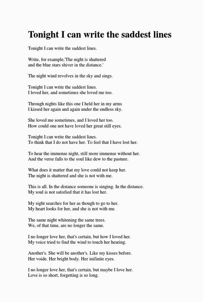 Edward Elderman on Twitter: ""“Tonight I Can Write” is a poem written ...