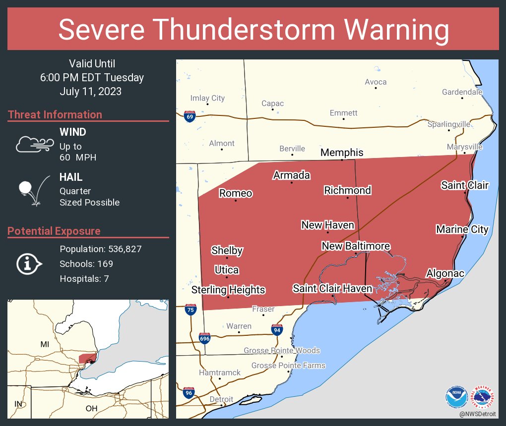 NWS Detroit on Twitter: "Severe Thunderstorm Warning including Sterling Heights MI, Mount ...