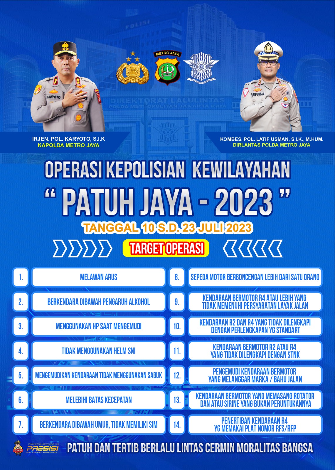 TMC Polda Metro Jaya on Twitter: "Direktorat Lalu Lintas Polda Metro Jaya melaksanakan Operasi ...