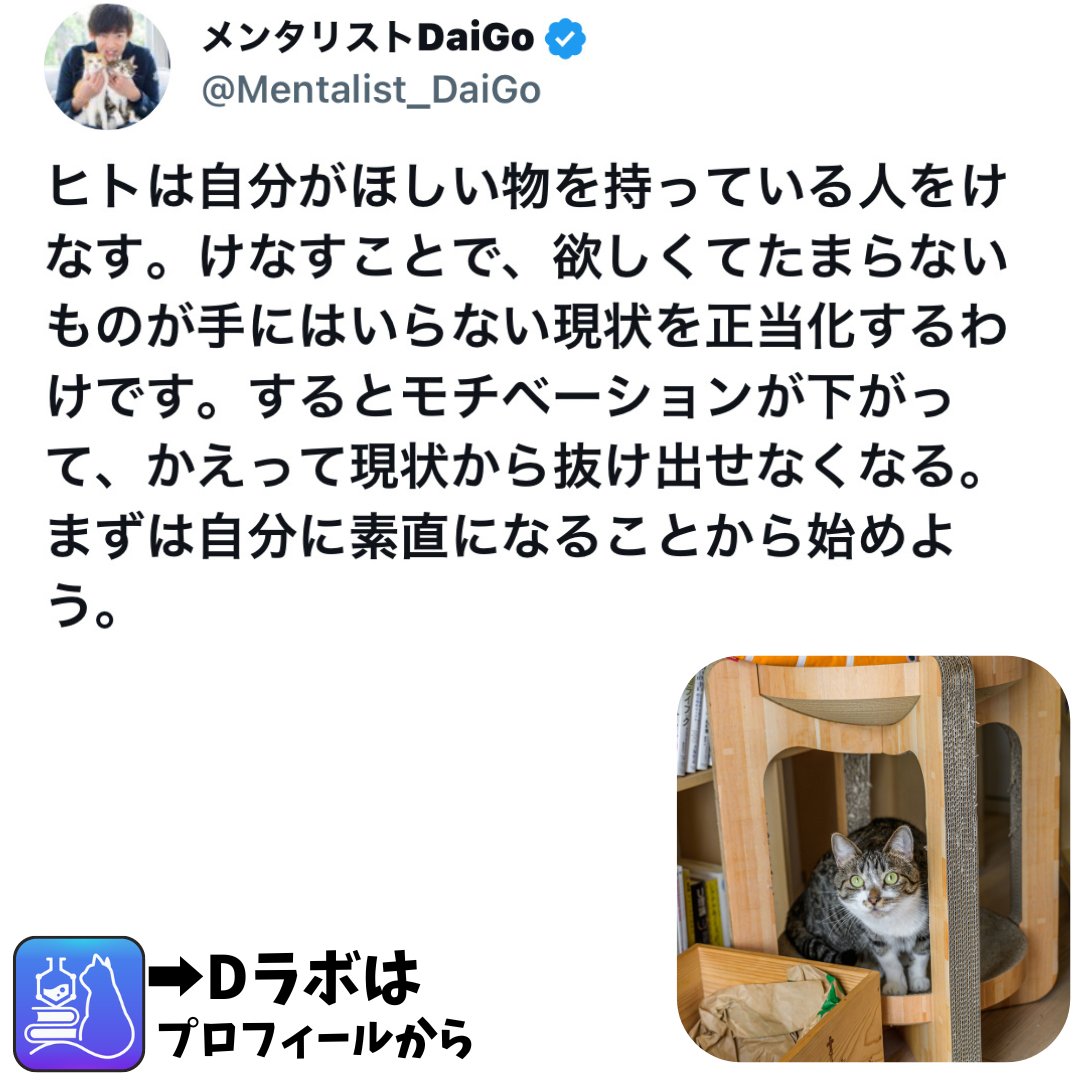 メンタリストDaiGo on Twitter: "🐈公式Instagramにて、メンタルが強くなる心理学格言を毎日公開中 ︎https://t.co/1l6Ruq8q2M https://t ...
