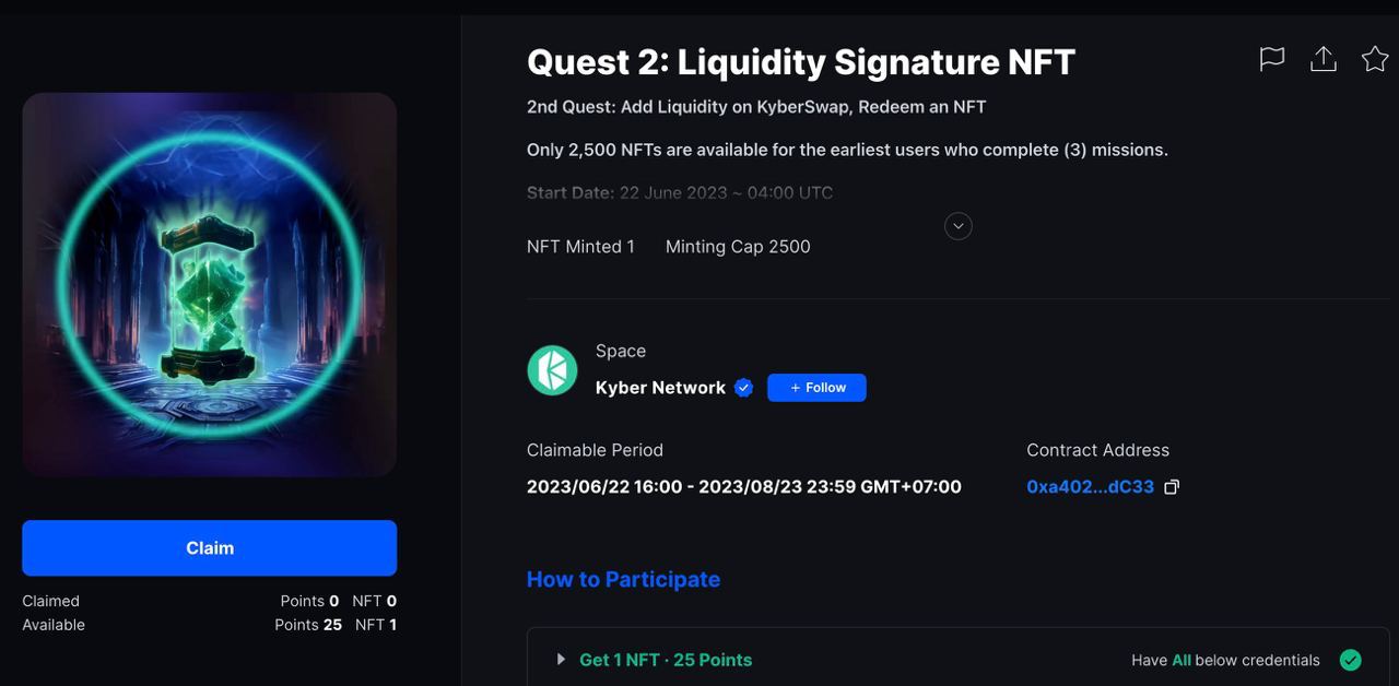 Phạm Ninh on Twitter: "Mint NFT Liquidity Signature NFT của KyberSwap nè ae Anh em nào hôm trước ...