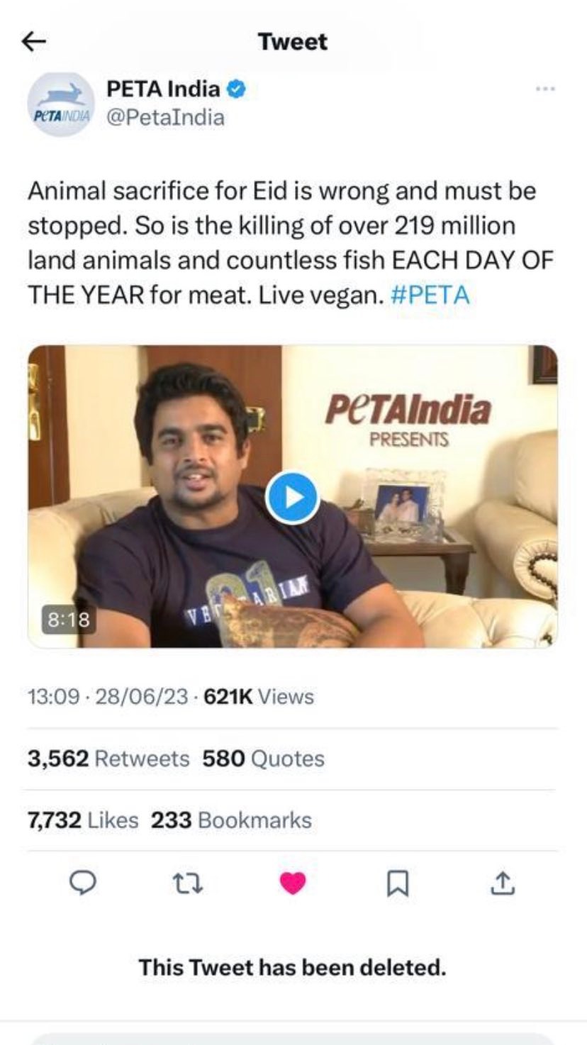 #Purushotam🇮🇳🇮🇳🇮🇳 on Twitter: "*PETA India has now deleted this tweet about Eid on the day of ...