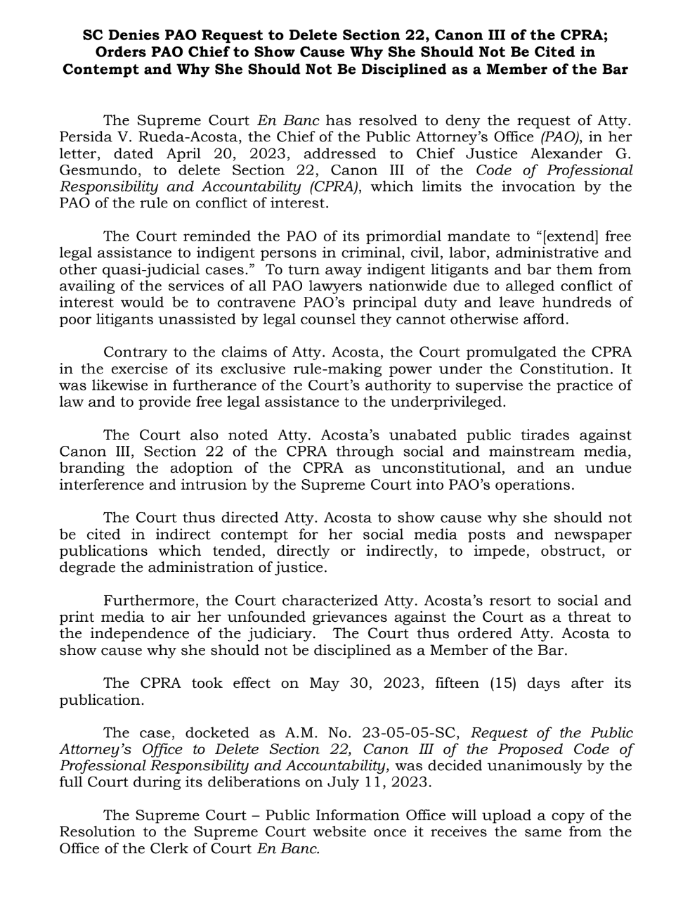 Rappler On Twitter Just In The Supreme Court Denies Pao Chief