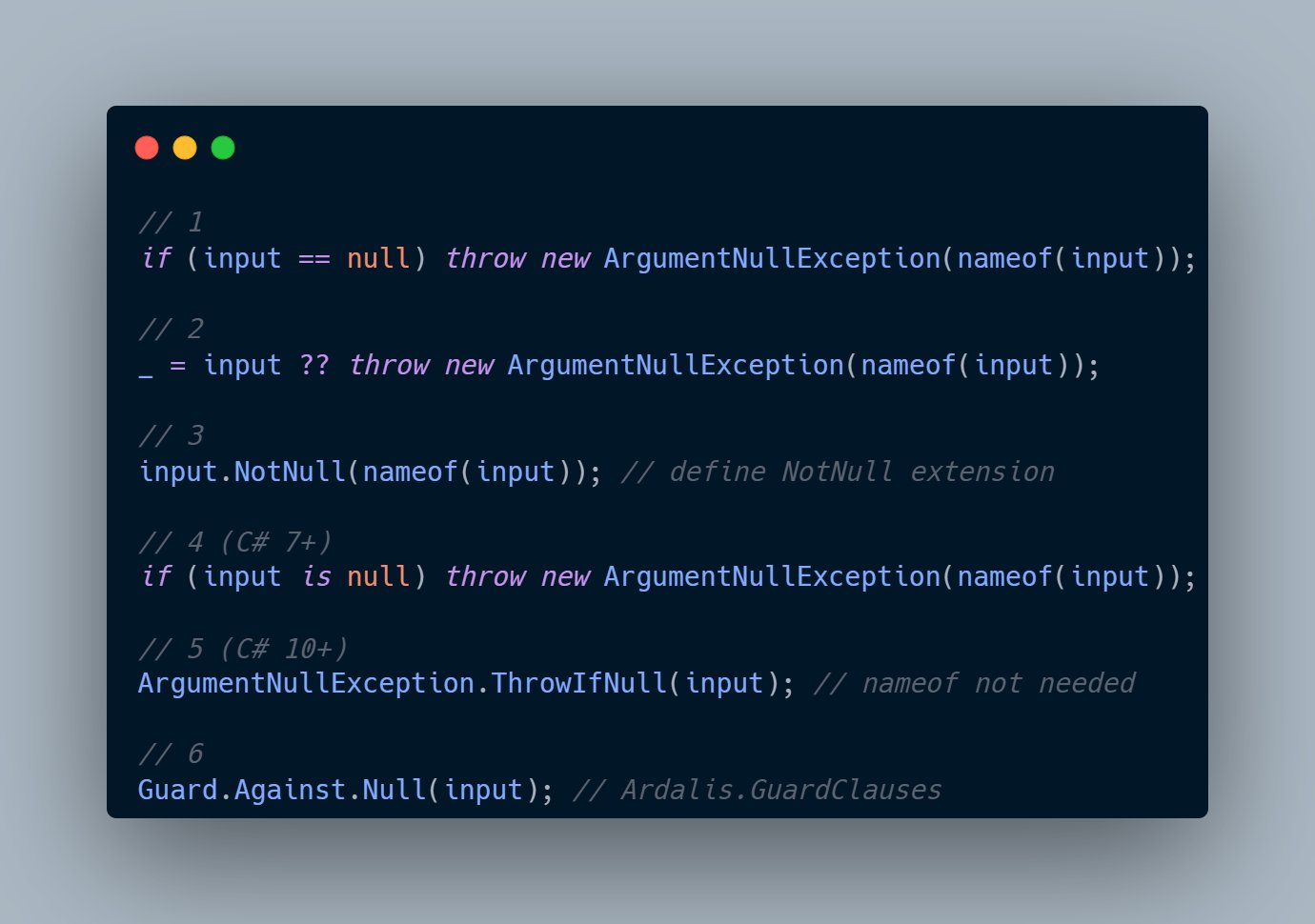 Steve "ardalis" Smith on Twitter: "Ok, assuming you HAVE to check for null (but aren't assigning ...