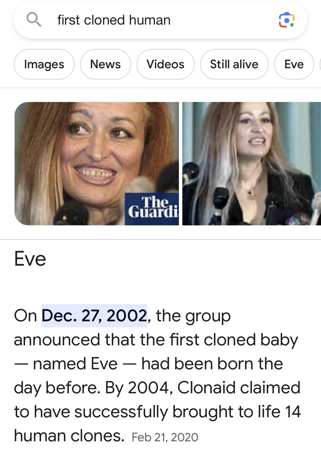 First Cloned Human Eve