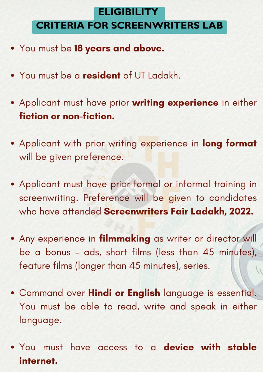 DIPR Kargil on Twitter: "THE #HIMALAYAN #FILM #FESTIVAL SCREENWRITERS LAB CALLING ALL ASPIRING ...