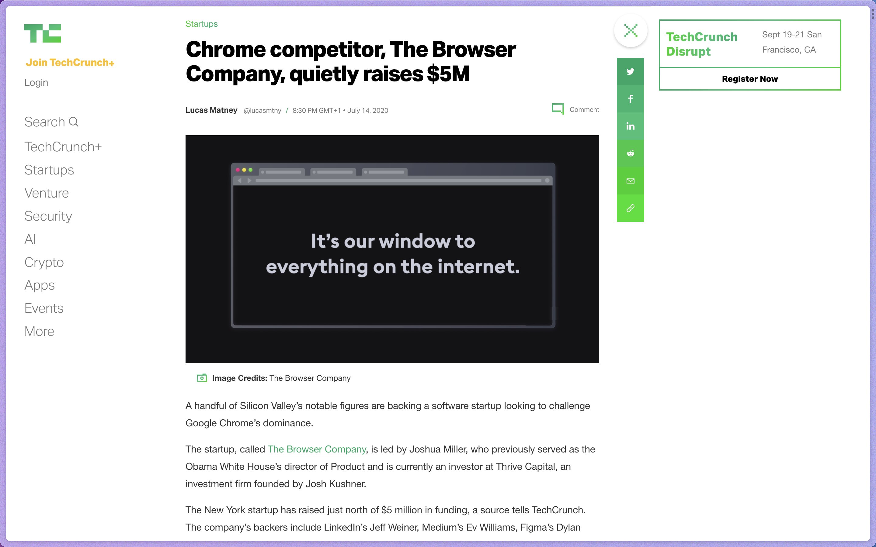 Arc-eology on Twitter: "On this day July 14th, 2020; The Browser Company raised $5,000,000 to ...