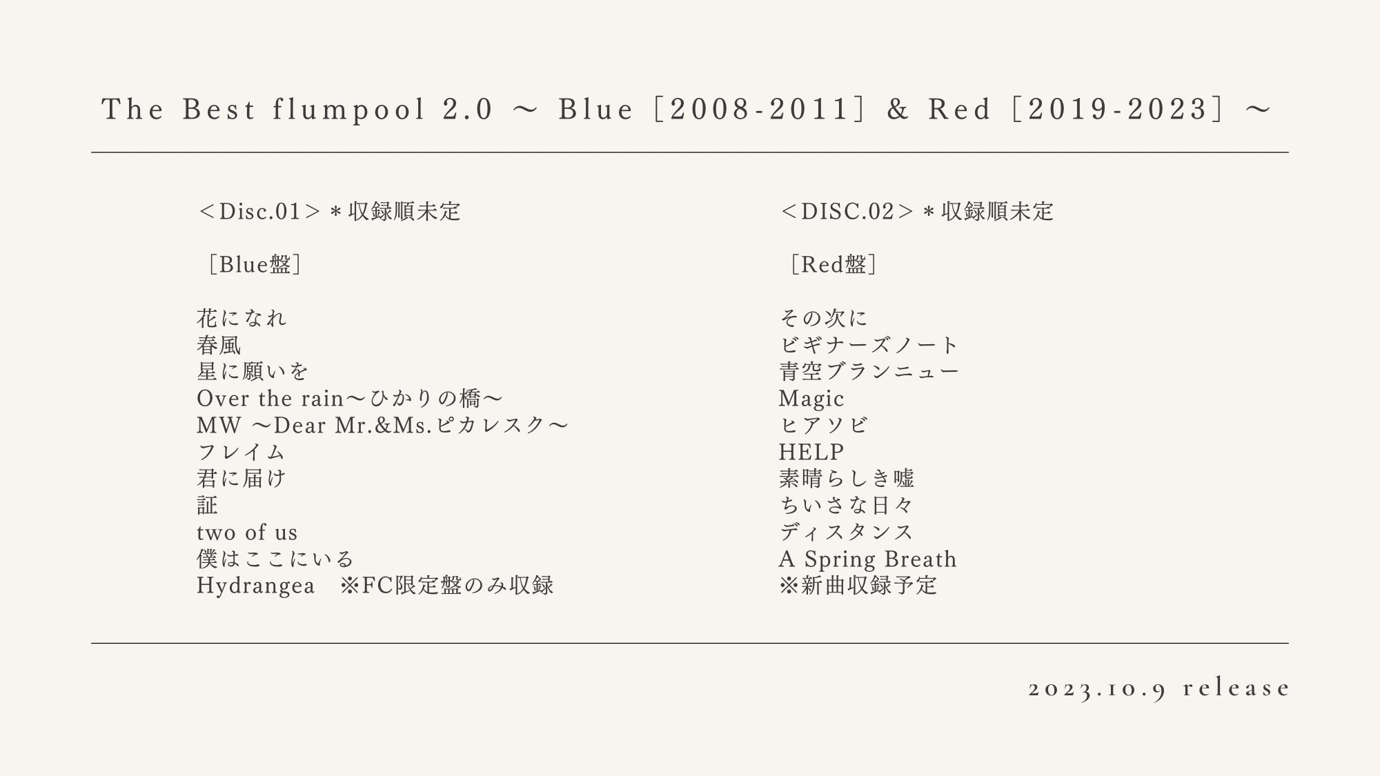 flumpool_STAFF on Twitter: "／ 2023.10.6 ベストアルバム 𝙧𝙚𝙡𝙚𝙖𝙨𝙚💿 The Best flumpool 2.0 ～ Blue[2008-2011 ...