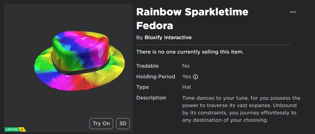 Roblox UGC Copies on Twitter: "Re-uploaded version of the previous Rainbow Sparkletime Fedora ...