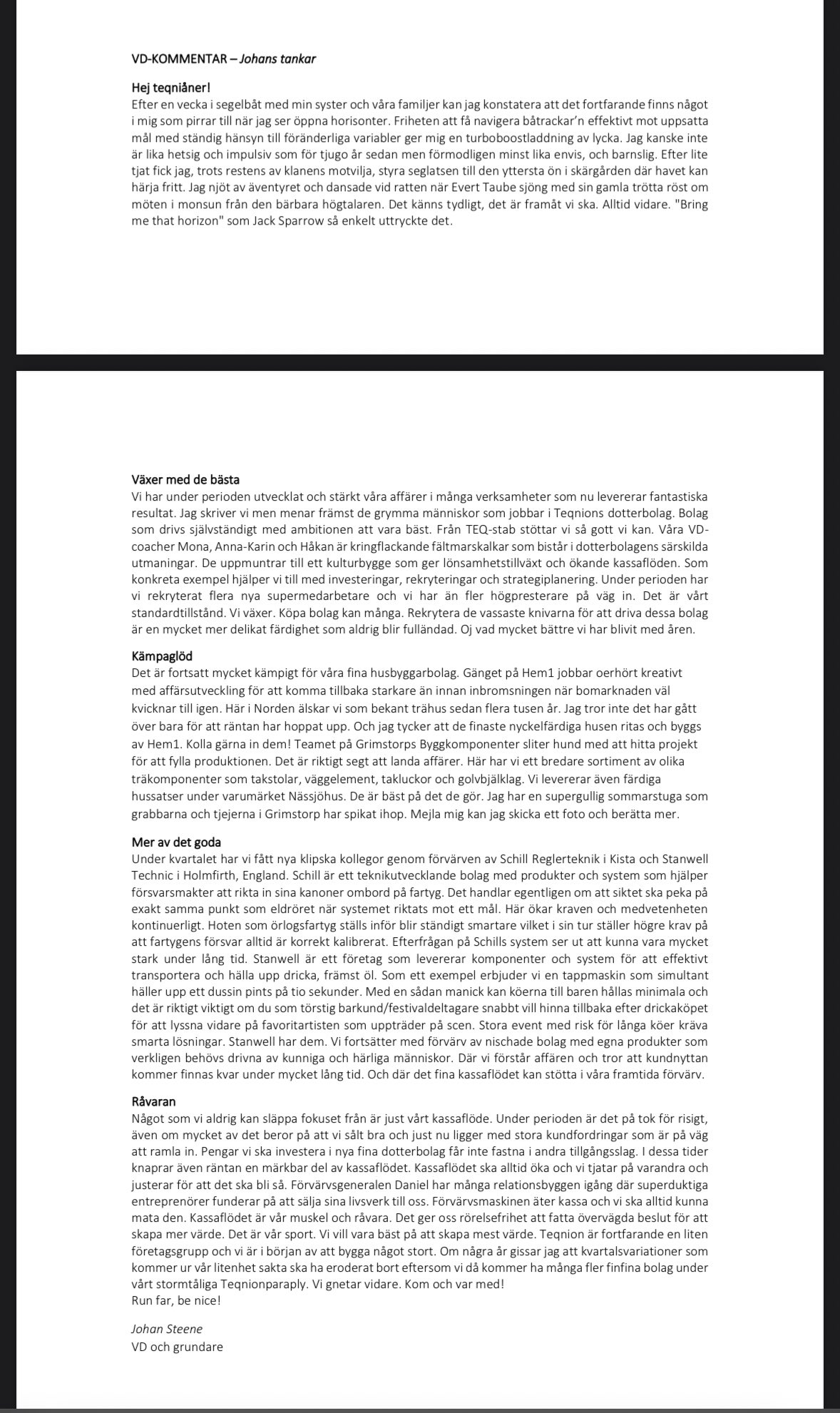 HerrKamrer on Twitter: "Q2 Teqnion $TEQ ”Våra fina husbolag sliter tappert vidare i motvind ...