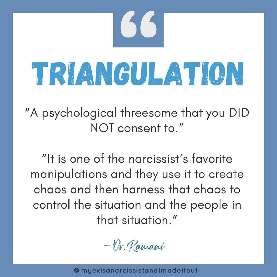 Narcissistic Abuse Awareness on Twitter: "Narcissistic triangulation is a method that ...