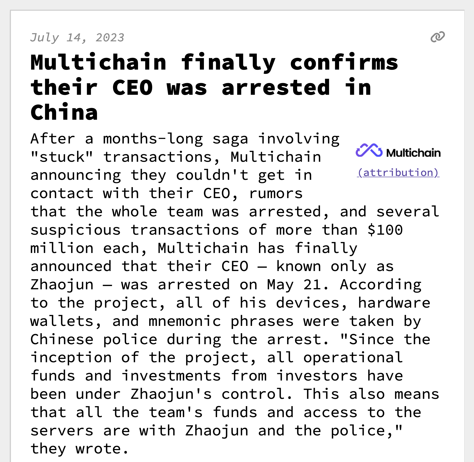 web3 is going just great on Twitter: "Multichain finally confirms their CEO was arrested in ...