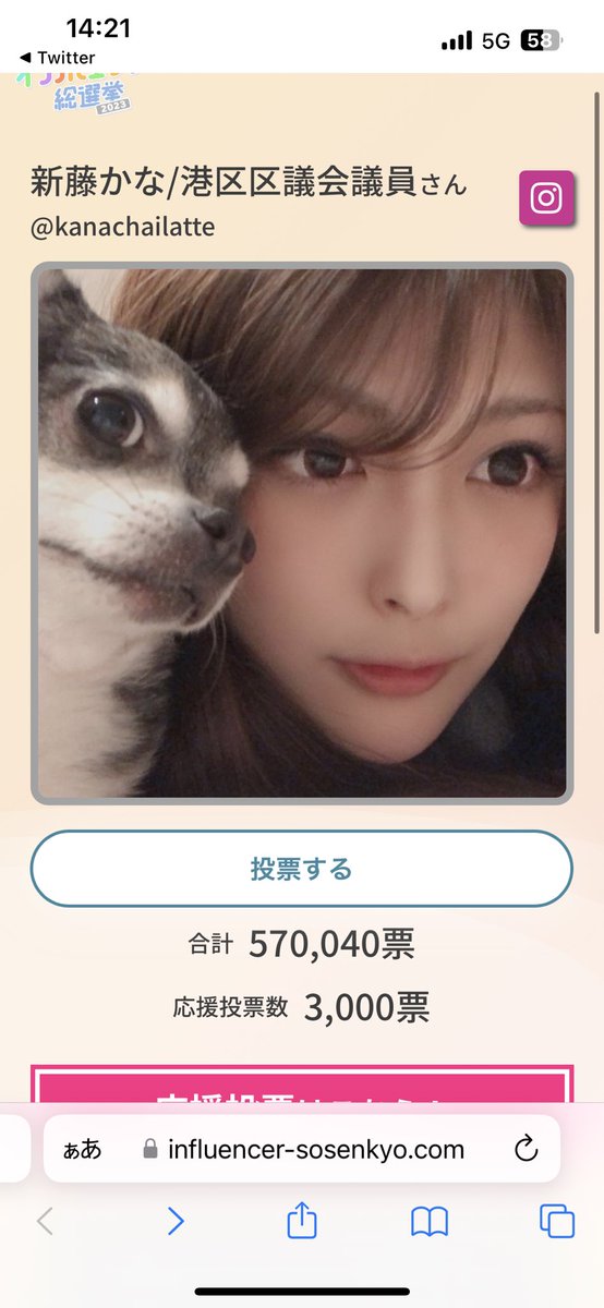 新藤加菜🐶🇯🇵港区議会議員🌸無所属 On Twitter 応援投票してくださったななしさん、はじめさん、ありがとうございます♡♡♡ Influencer Sosenkyo