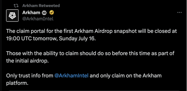 Arkham on Twitter: "RT @ArkhamIntel: The initial airdrop snapshot was taken on July 8th. Sybil ...