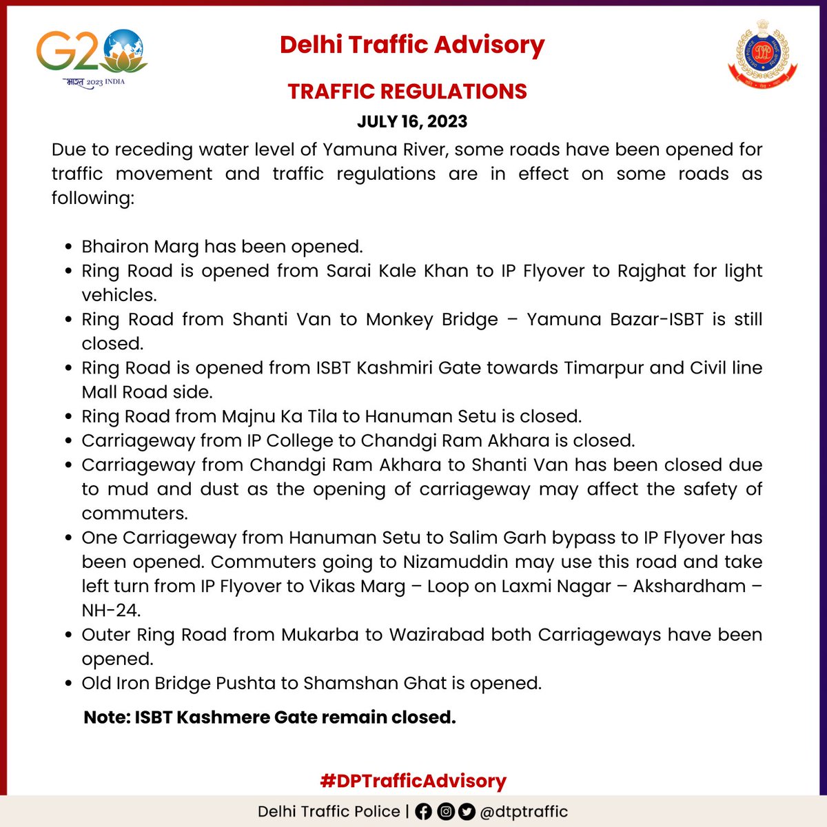 TOI Delhi on Twitter: "Due to receding water level of Yamuna, some roads have been opened for ...