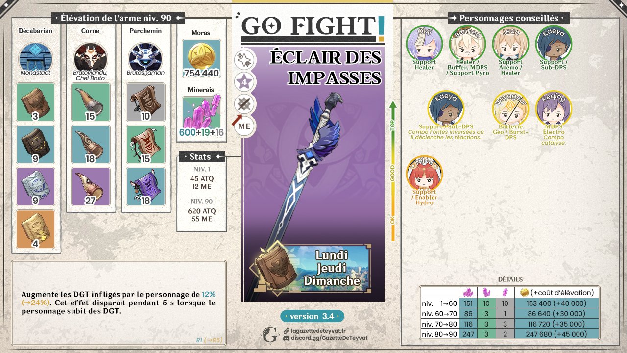 La Gazette de Teyvat 📖 on Twitter: " Éclair des impasses Épée à une main 4* dispo en rate up sur ...