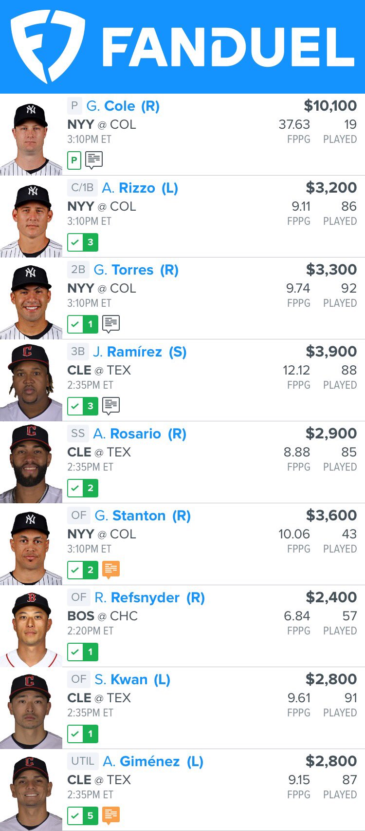 DFS Math Magician (Jake Osterholt) on Twitter: "🚨July 16 Main Slate MLB FanDuel🚨 PLEASE LIKE ...