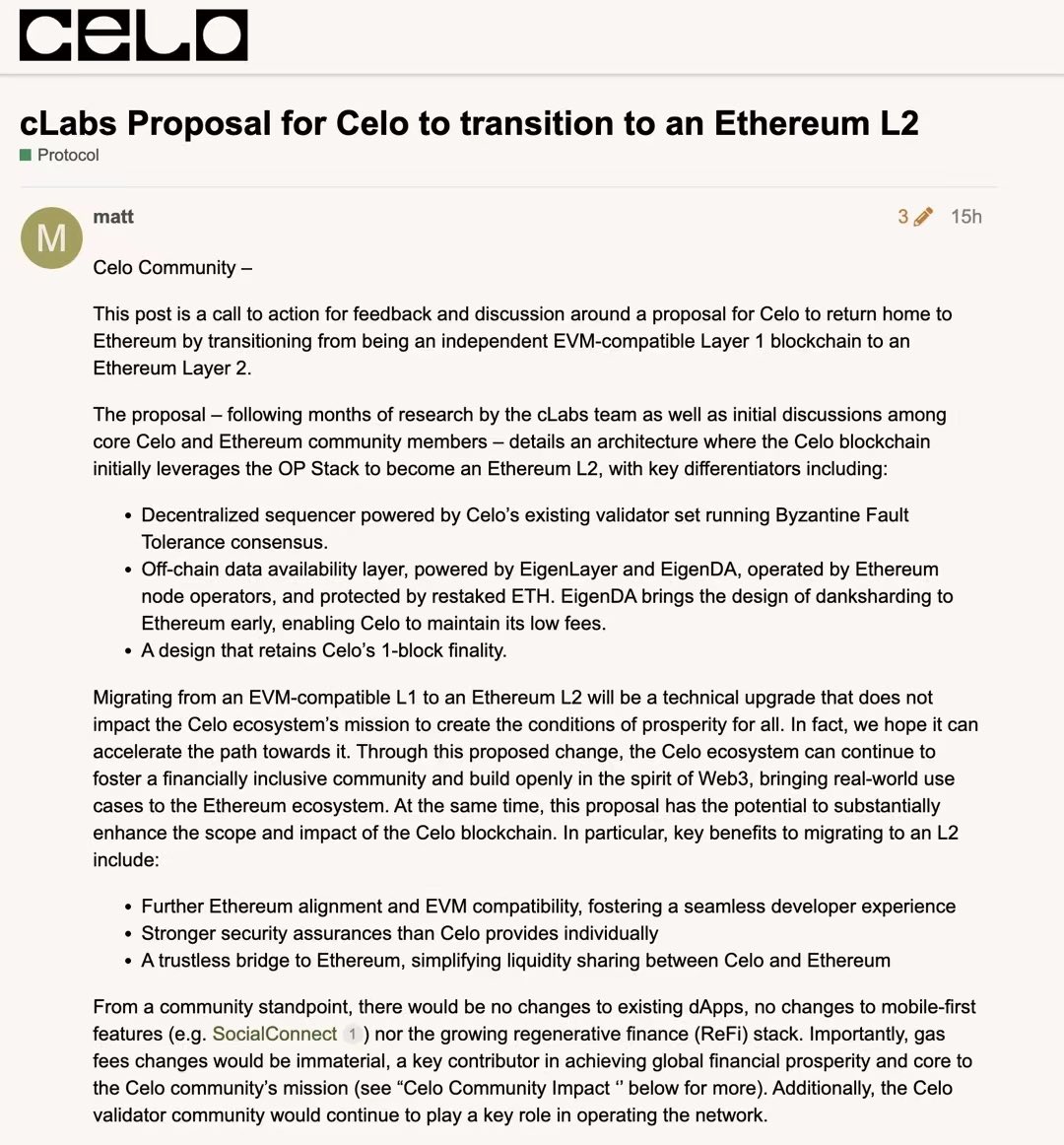天下皆白唯我独黑 on Twitter: "celo试图从L1走向以太坊L2。一，这是很聪明的决策，二，其他新公链面临L2发展的巨大压力。未来的竞争发生在L2之间，而不是L1之间 https ...