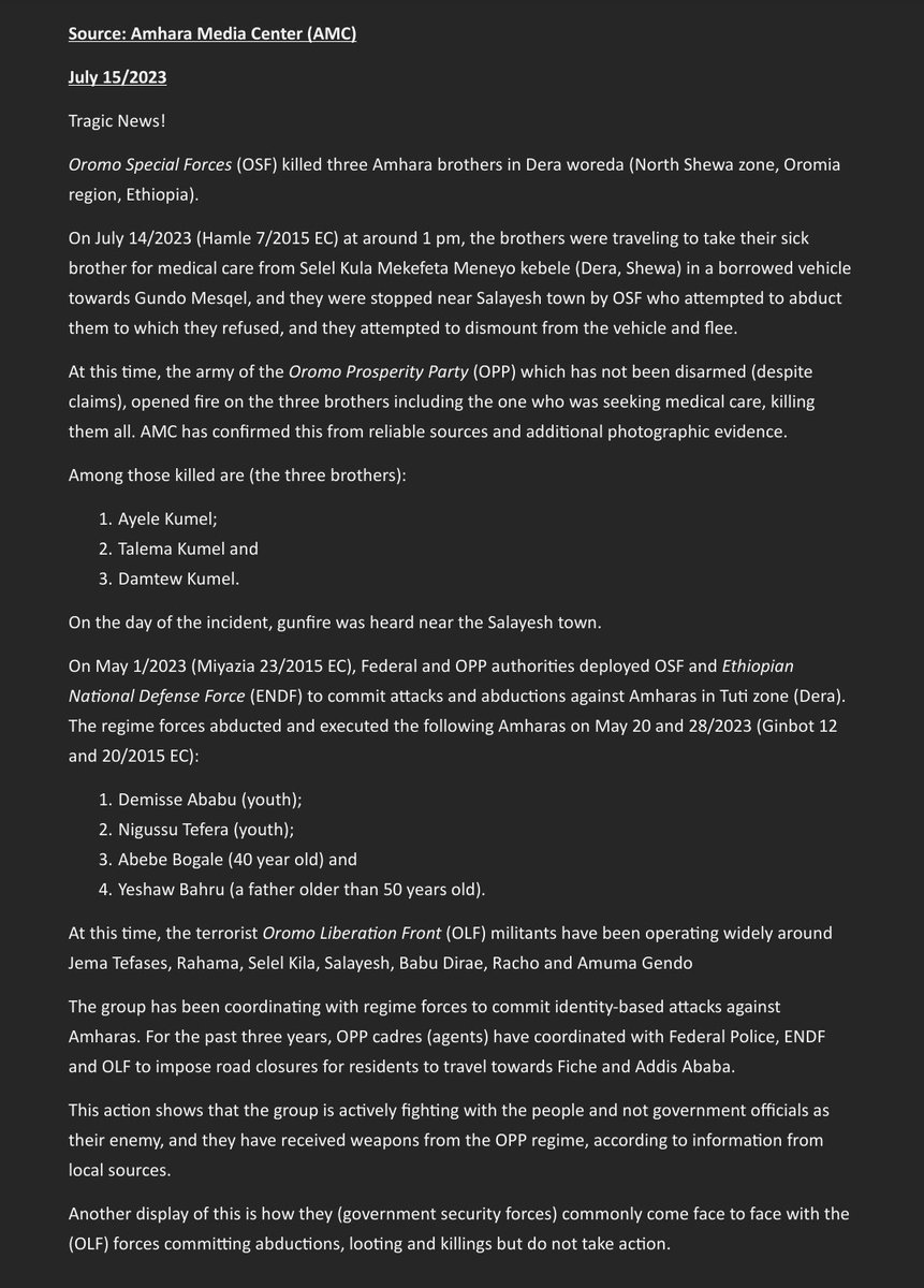Dej-Azmach|ደጅ-አዝማች 🦁🦅 on Twitter: "[Update July 15/23] Amhara Media Center: On July 14/23 ...