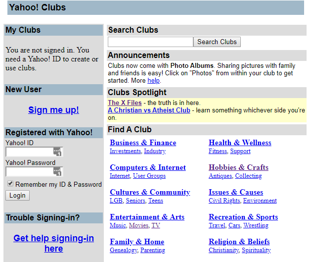 Retro Tech Dreams on Twitter: "Yahoo! Clubs. I was so bummed when Yahoo shut down this community ...